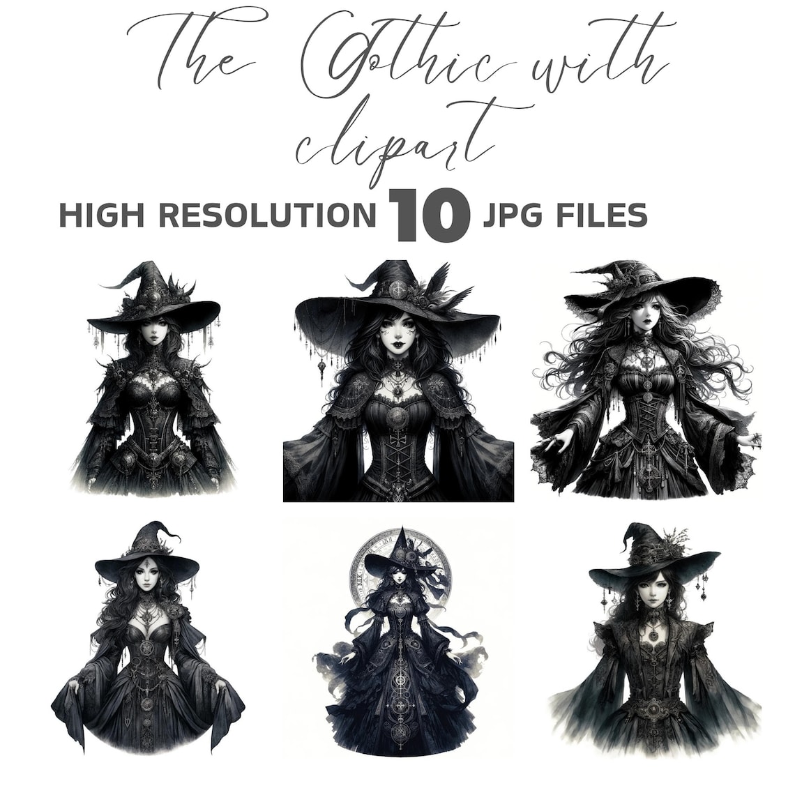 Gothic Witch Clipart Set, Dark Fantasy Mystical Images for Halloween ...