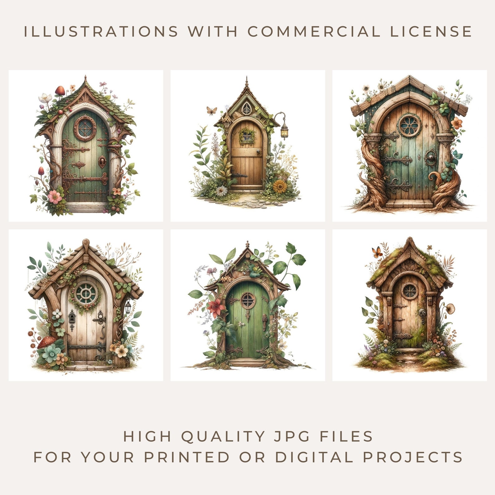 Digital Watercolor Fairy Doors Clipart, Instant Download for Junk ...