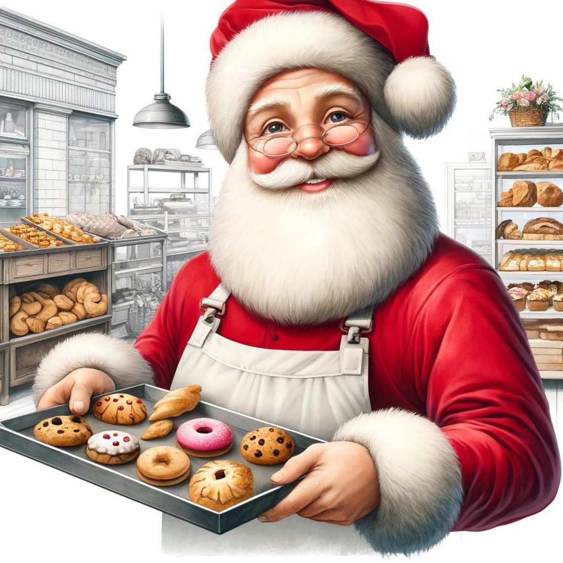 Santa Bakery Clipart & Retro Santa JPG, Junk Journal Commercial Use ...