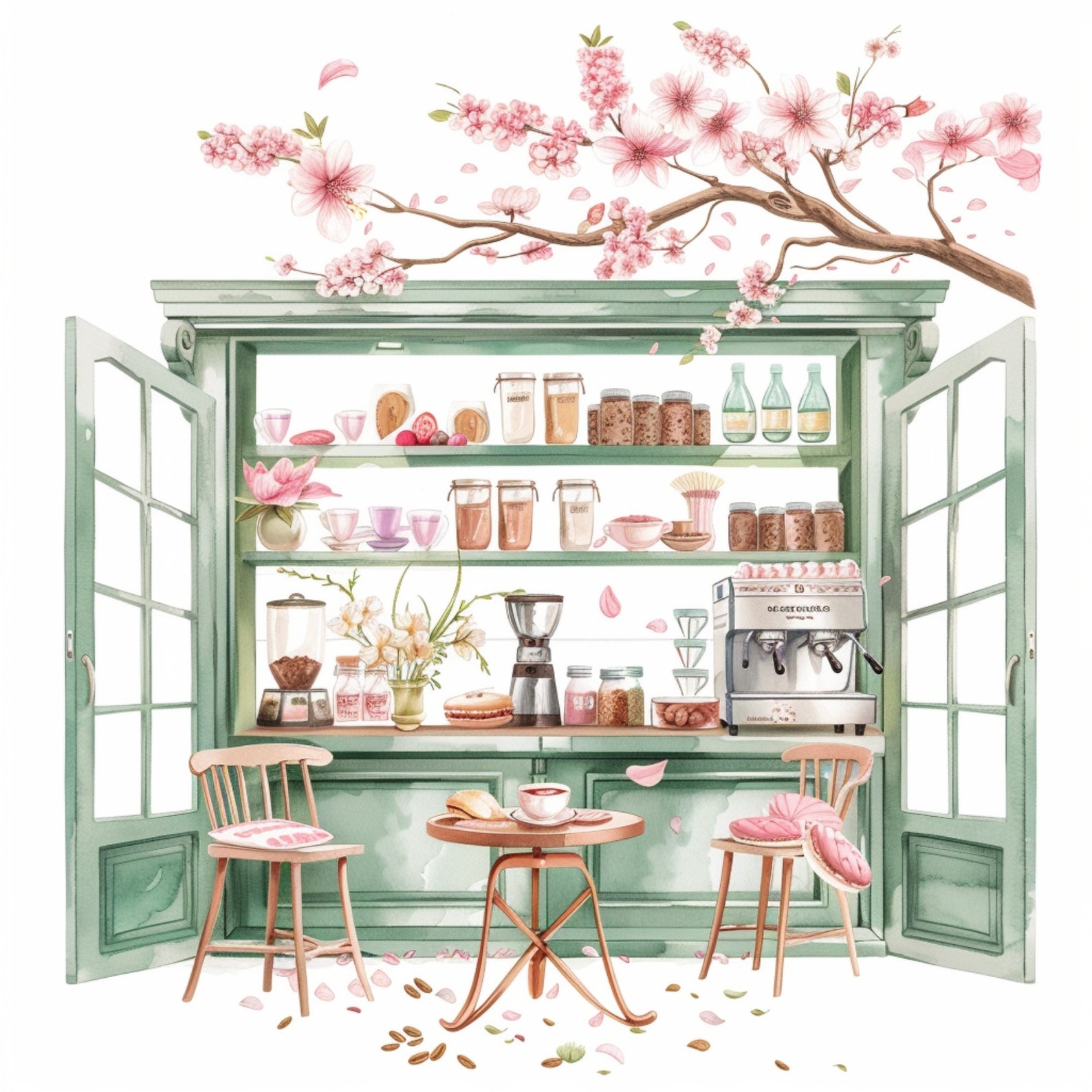 9 Spring Coffee Shop Clipart, Watercolor Floral Images for Junk ...