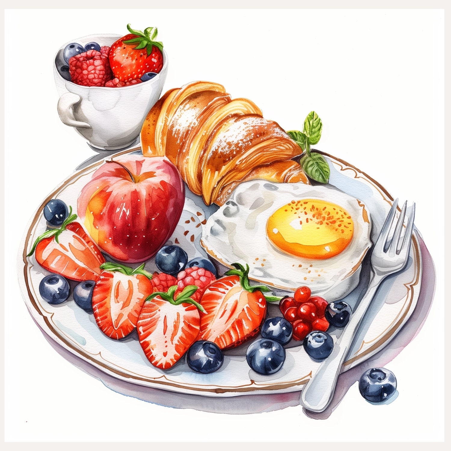 8 Breakfast Watercolor Clipart, Commercial Use, Digital Image, Food ...
