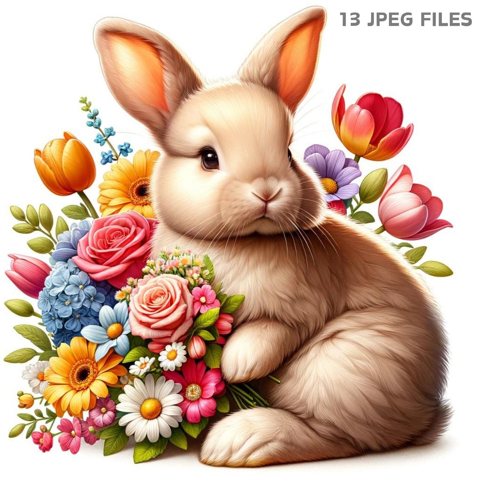13 Bunny With Flowers Clipart Instant Download for Junk Journal ...