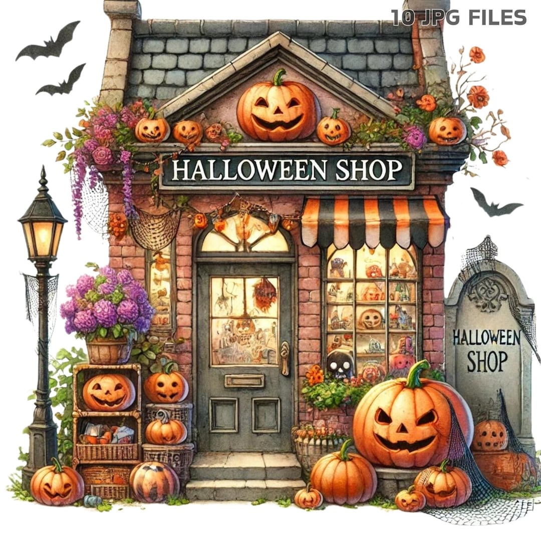 Halloween Shop Clipart, Watercolor Magic Storefront Designs ...