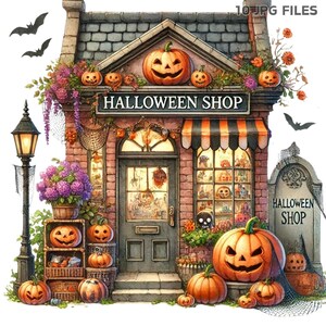 Halloween Shop Clipart, Watercolor Magic Storefront Designs ...