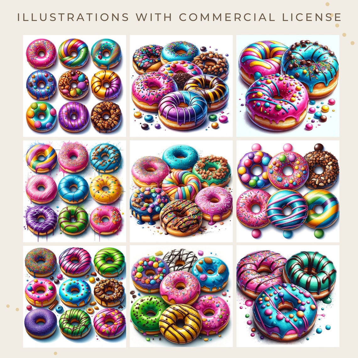 Vibrant Donut Digital Clipart Set for Cute Dessert Designs, Commercial ...