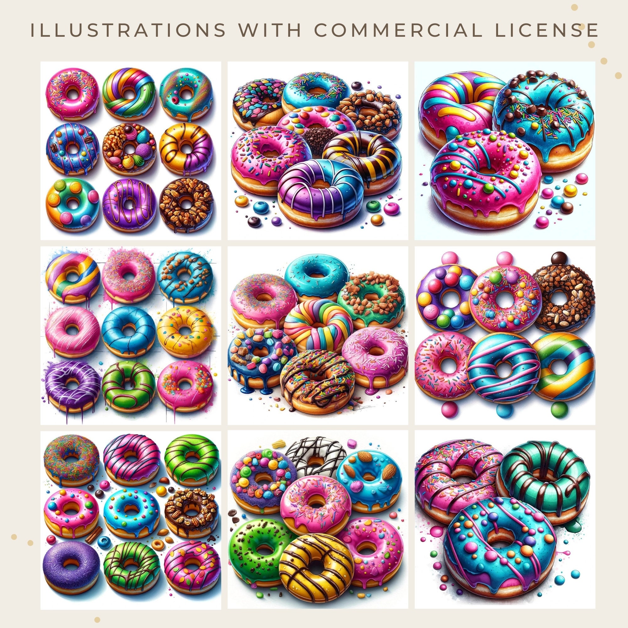 Vibrant Donut Digital Clipart Set for Cute Dessert Designs, Commercial ...