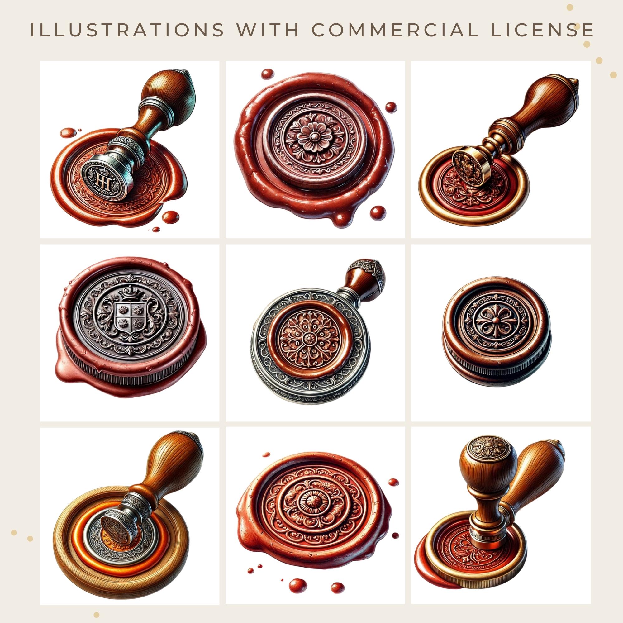 Vintage Wax Seal Stamp Clipart Set, High Resolution JPG Digital ...