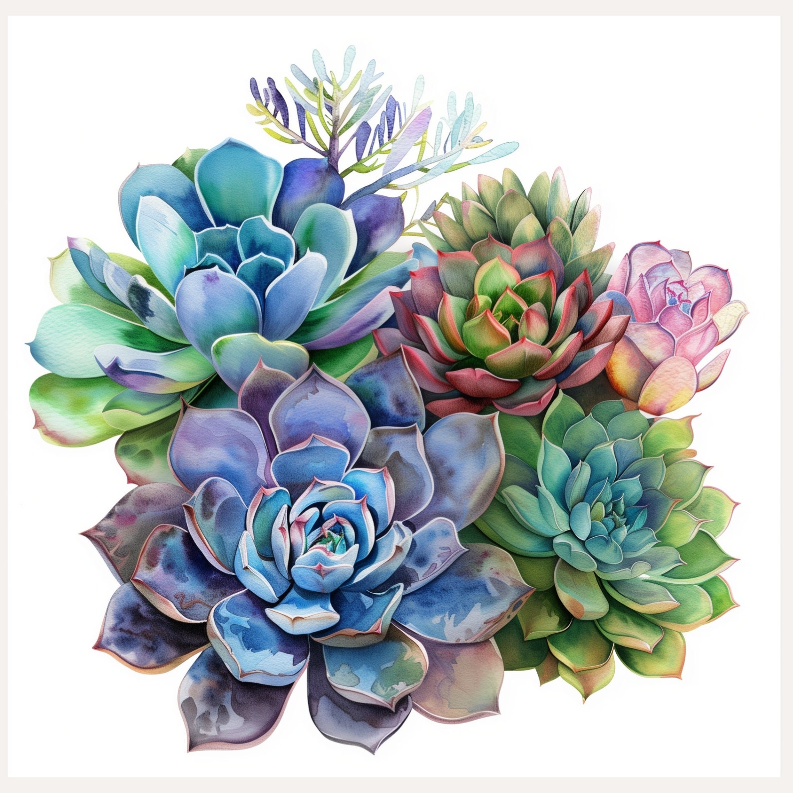 12 Watercolor Succulent Clip Art Set Digital Bundle for Junk Journal ...