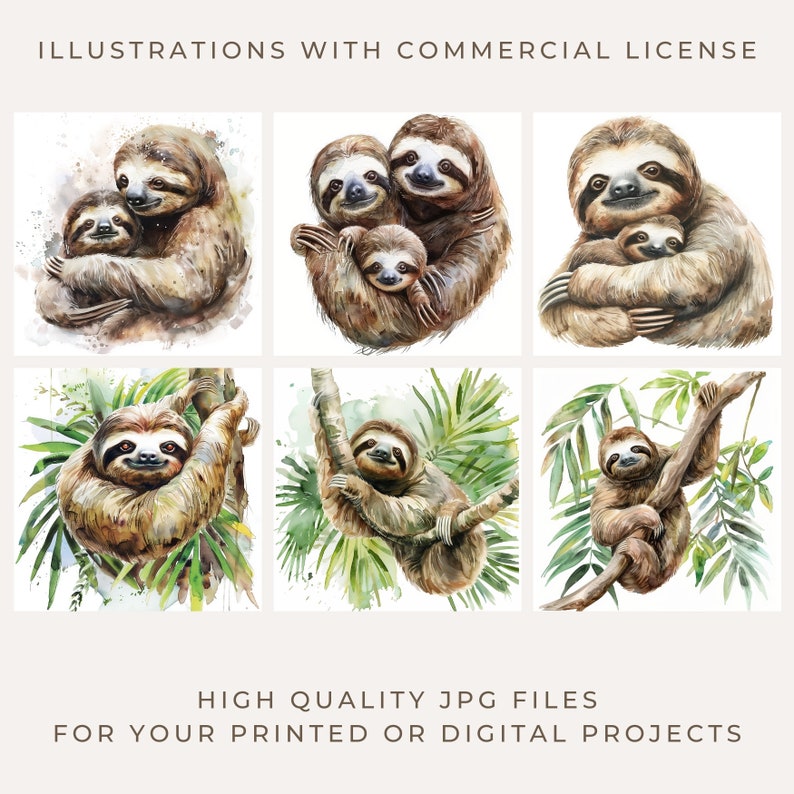 12 Adorable Sloths Clipart Bundle Cute Animal Clipart for DIY Projects ...