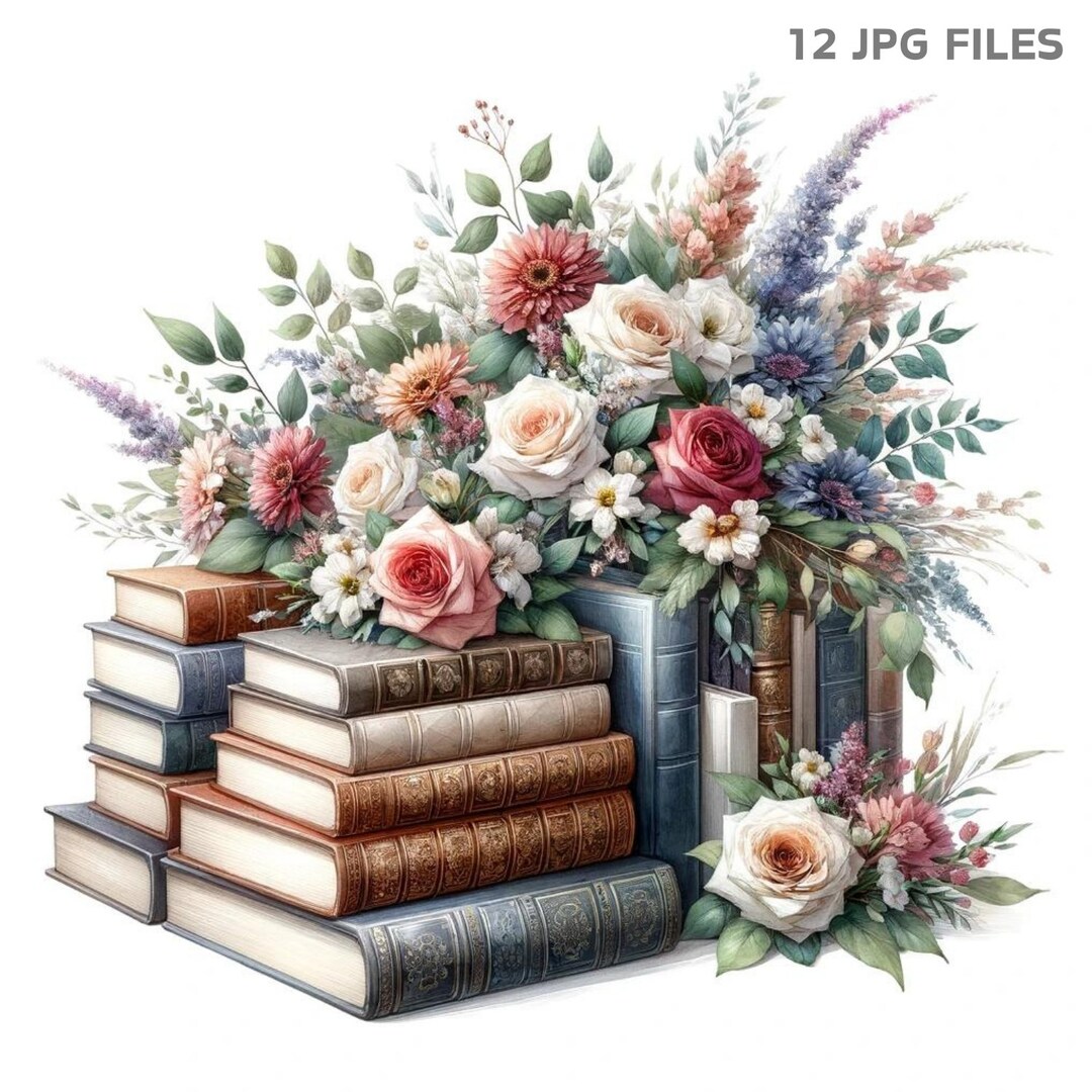 12 Spring Clip Art With Watercolor Book Illustration, Instant Download ...
