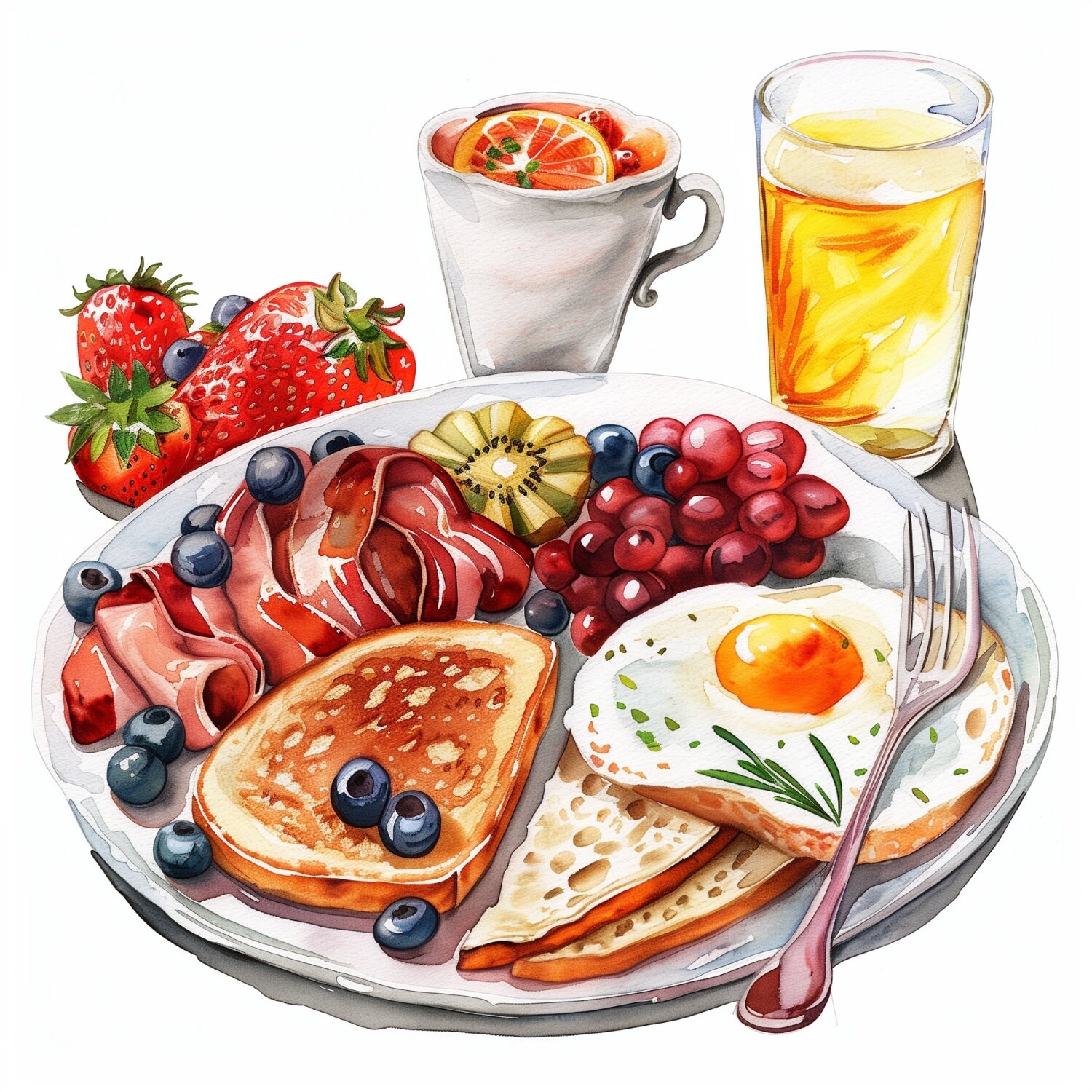 8 Breakfast Watercolor Clipart, Commercial Use, Digital Image, Food ...