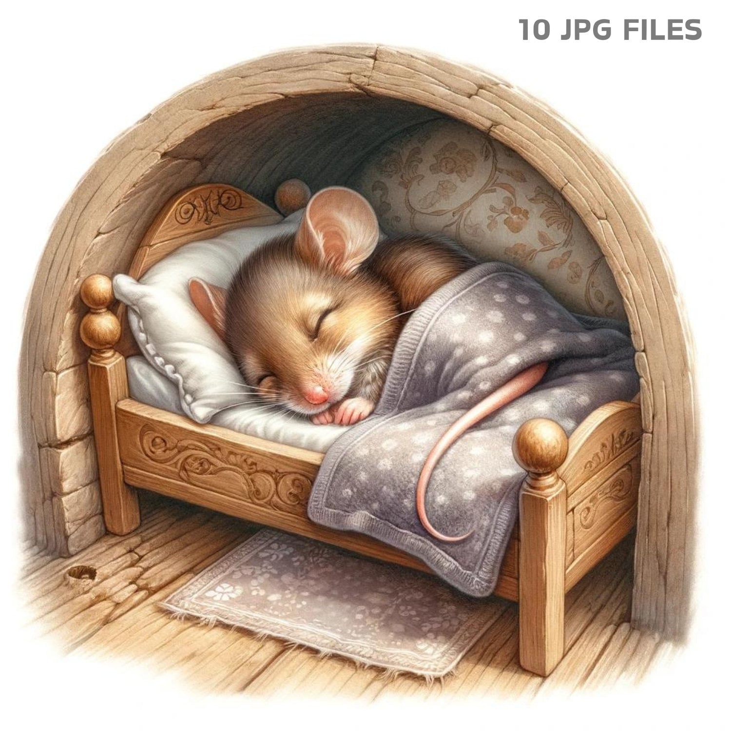 Mouse Sleeping in Little Bed in Mouse Hole, Watercolor Clipart, Instant ...