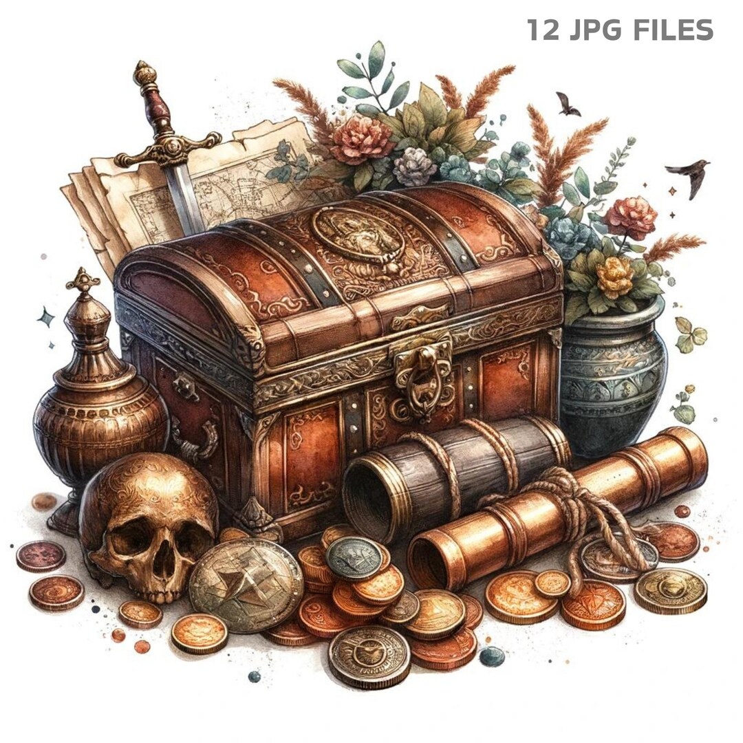 Vintage Treasure Chest Clipart Bundle, Instant Download JPG Files for ...