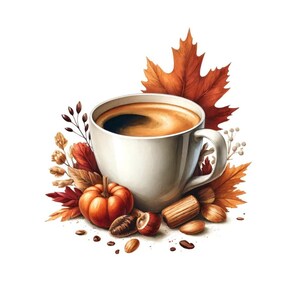Autumn Coffee Clipart Bundle, Watercolor Fall Leaves, Coffee Mug ...