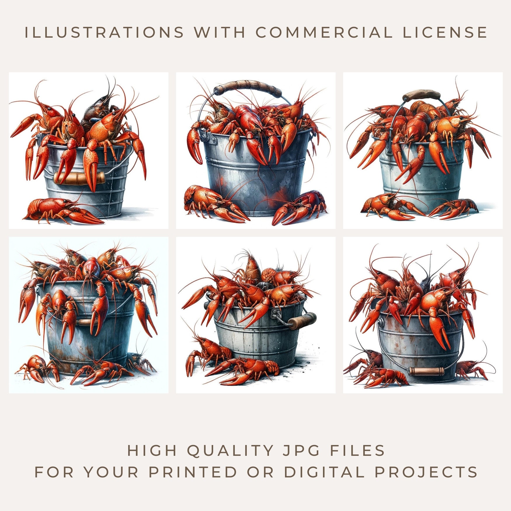Bucket of Crayfish, Digital Scrapbook Images Bundle, Watercolor Clipart ...