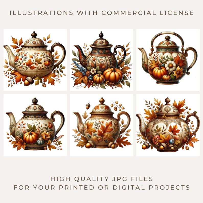 Autumn Teapot Watercolor Clipart, Digital Crafting, Scrapbook Images ...