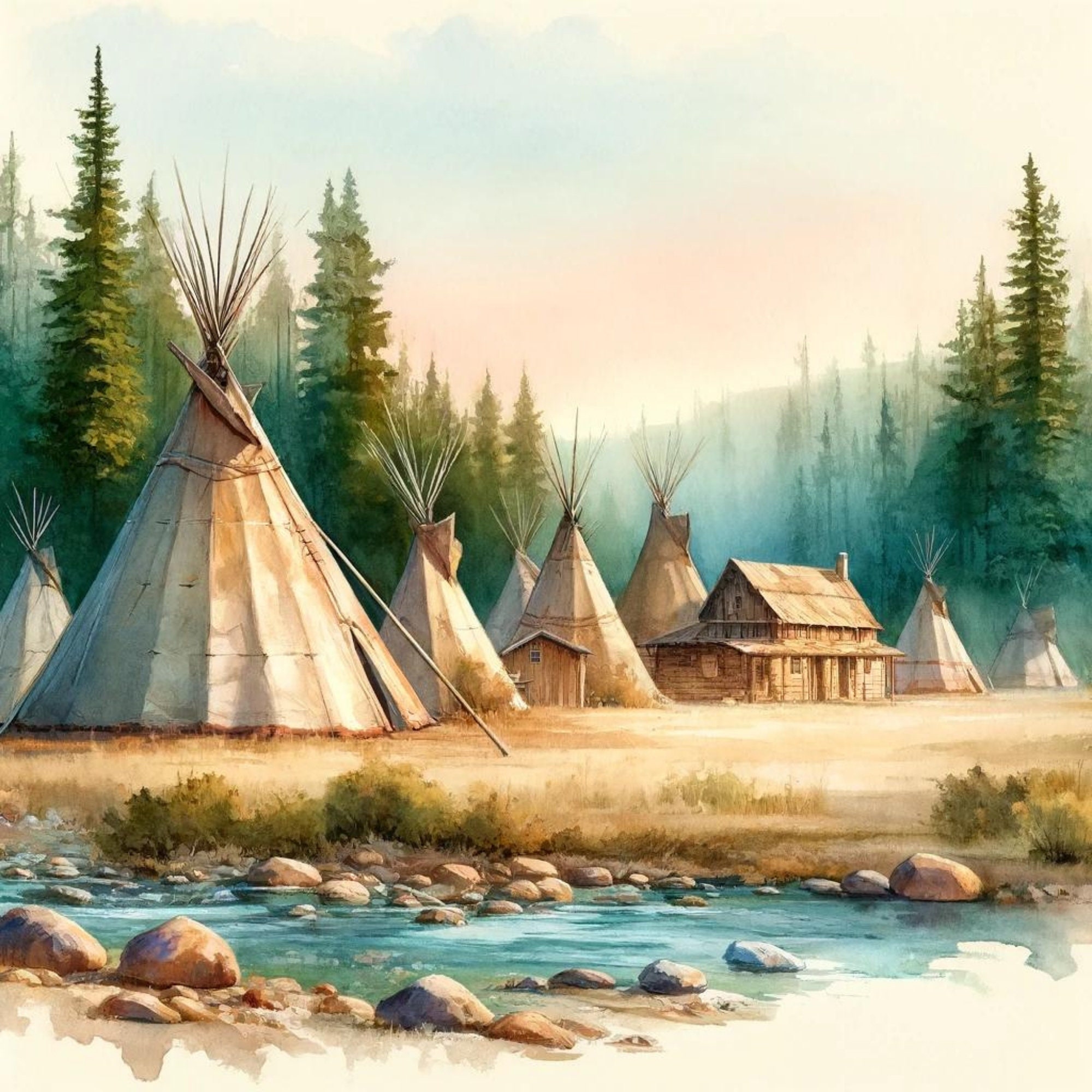 Native American Indian Village Clipart, Instant Download Tribal Clipart ...