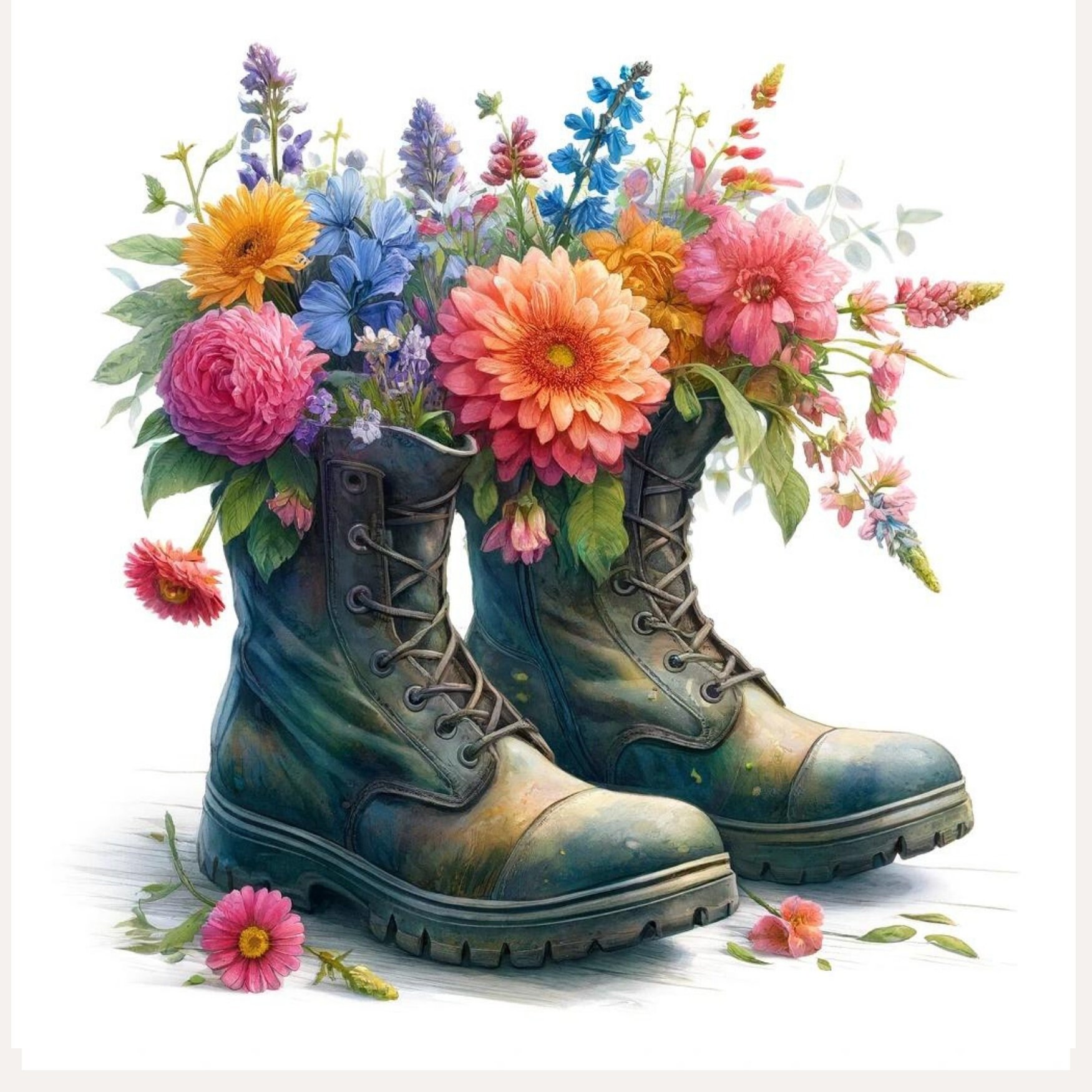 10 Watercolor Flower Boots Clipart for Commercial Use, Botanical Floral ...