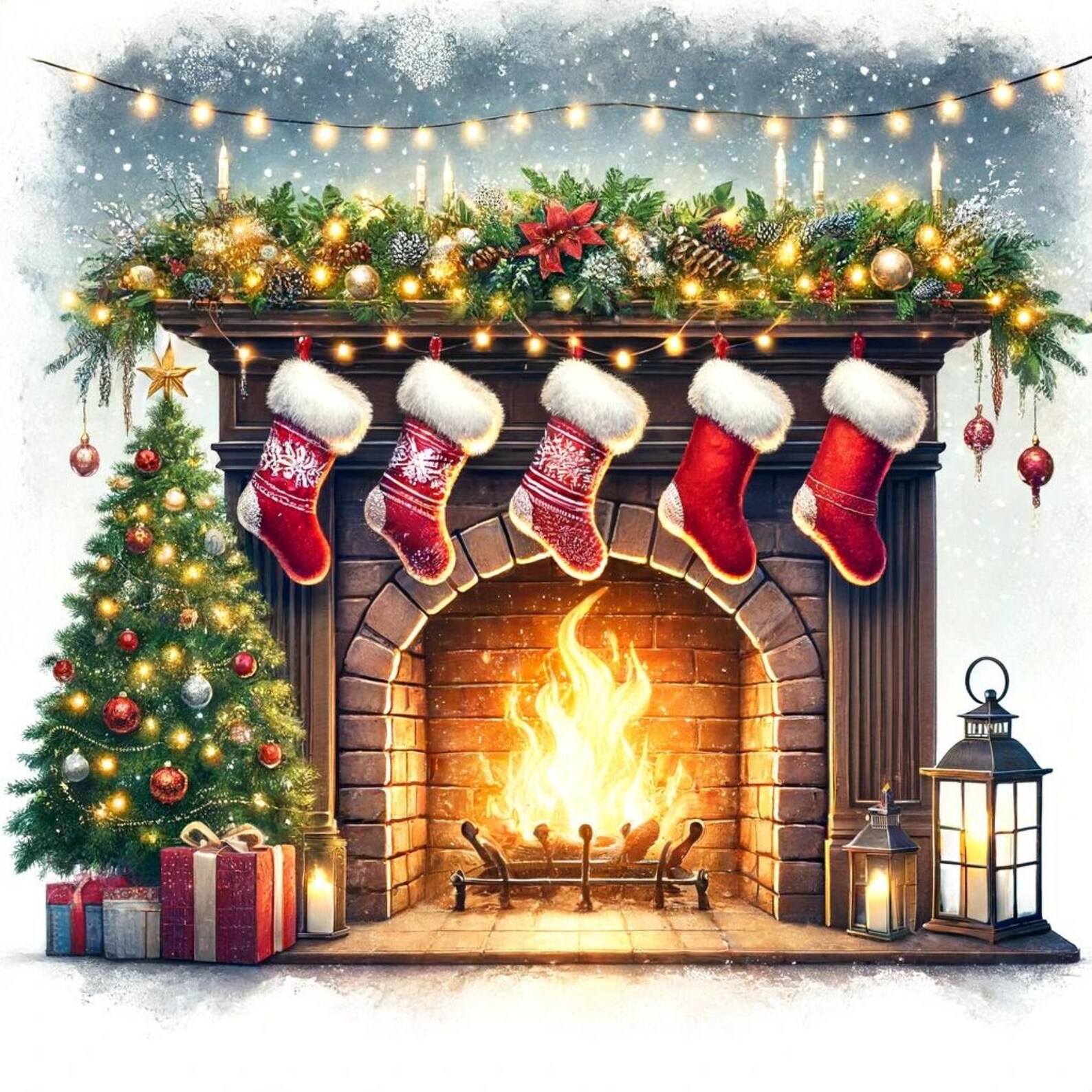 Cozy Christmas Fireplace Clipart Set, Digital Download for Scrapbooking ...