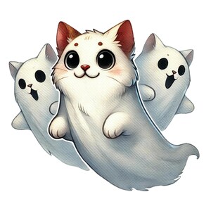 Ghost Cat Clipart Set, Cute Halloween Cat Illustrations for Crafting ...
