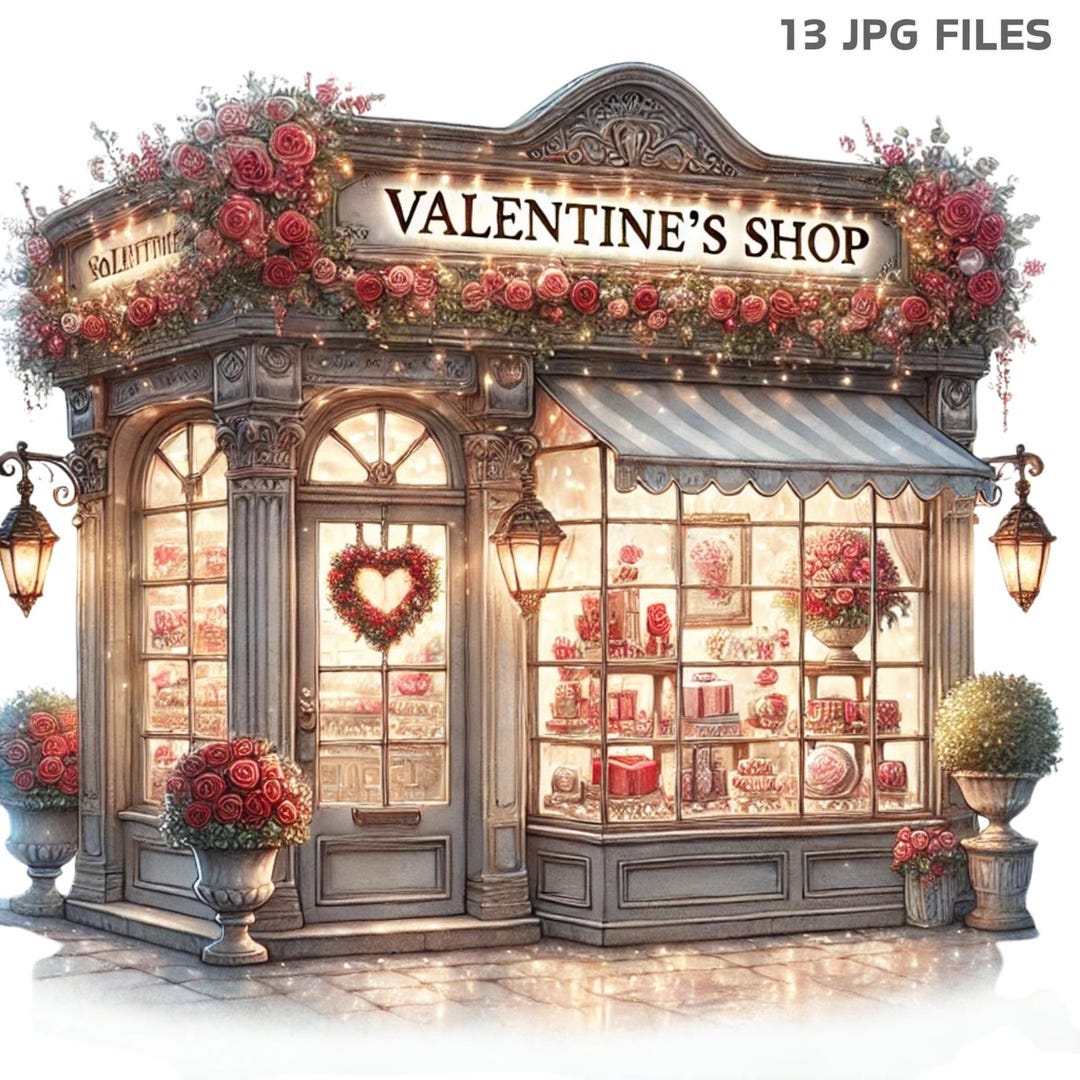Valentines Shop Clipart, Watercolor Printable Digital Kit for ...