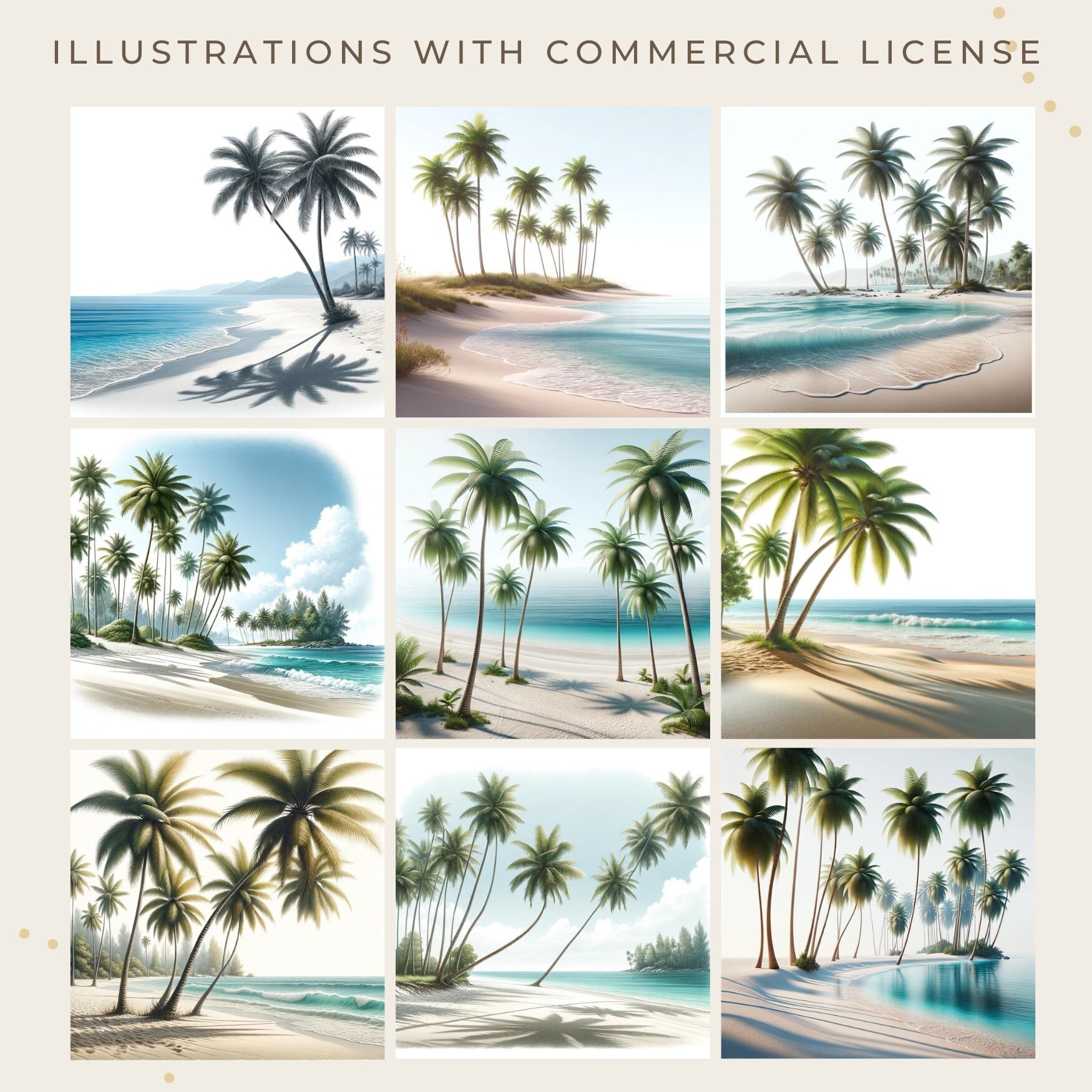 Ocean Clipart Set With Palm Tree Design, Tropical Island Background ...