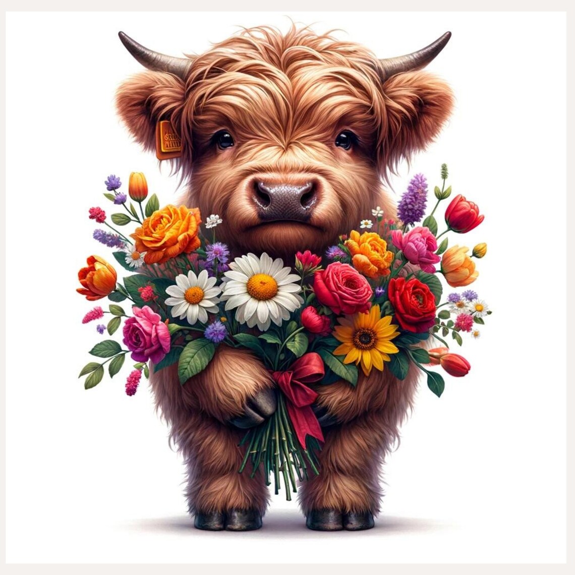 11 Highland Cow With Flowers, Farm Images Instant Download for Junk ...
