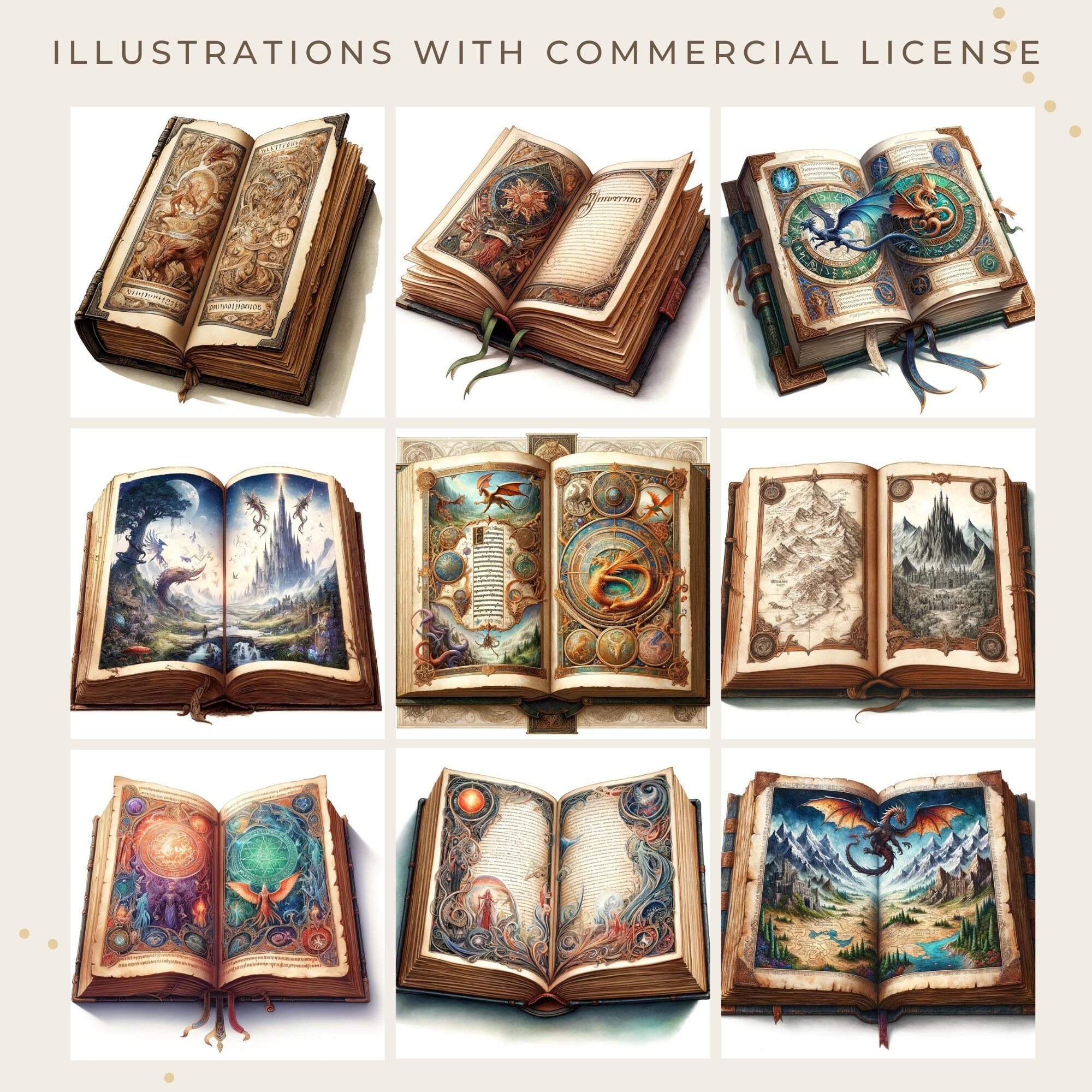 Fantasy Book Clipart Set, Digital Crafting Images for Collage ...