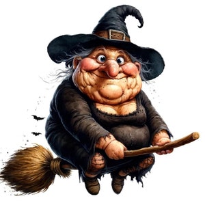 Funny Fat Old Witch Clipart, Digital Crafting Elements, Download Bundle ...