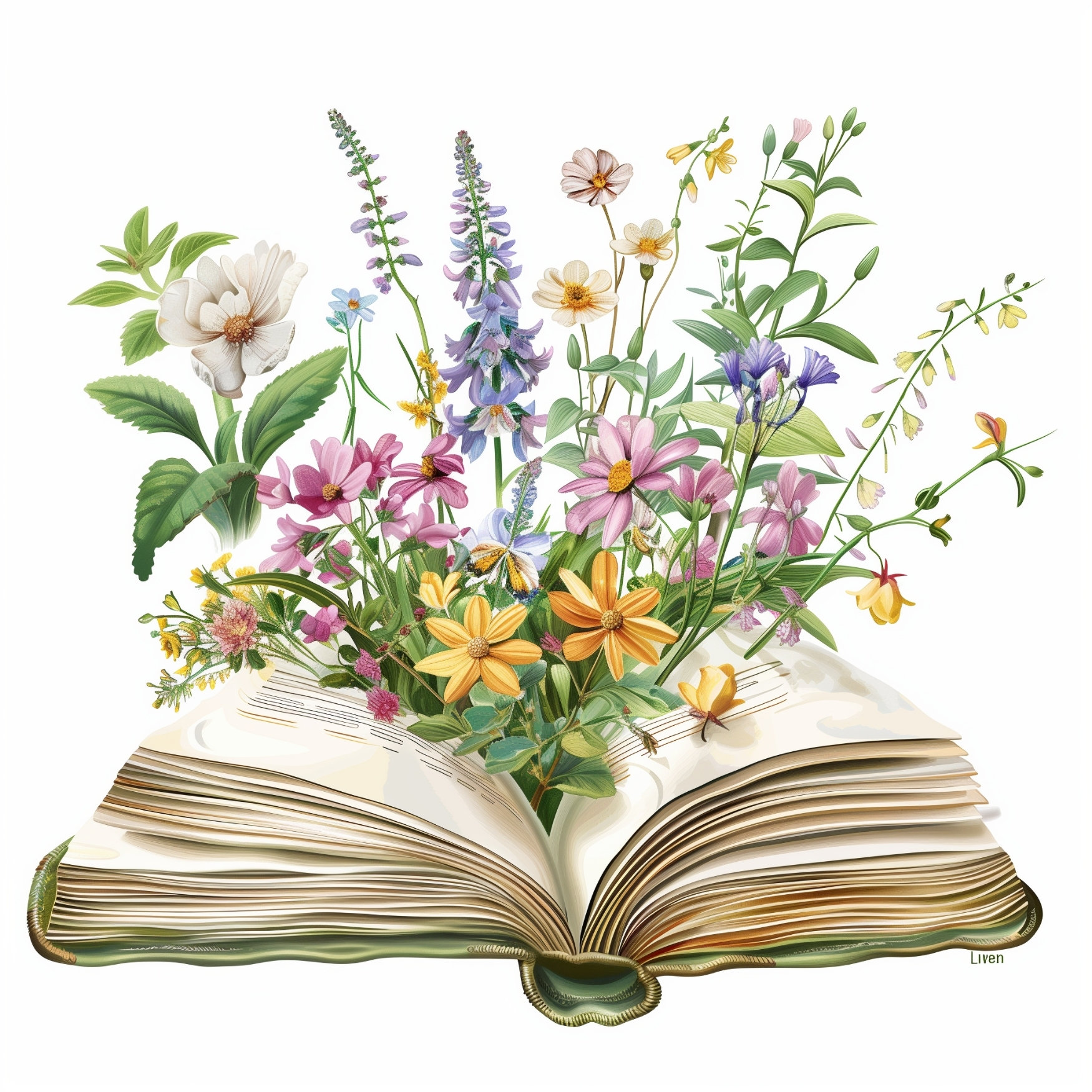 11 Opened Book Clipart, Flower Bouquets, Watercolor Book Illustration ...