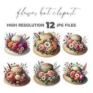 Watercolor Floral Flower Hat Clipart Set, Instant Download for Wedding ...