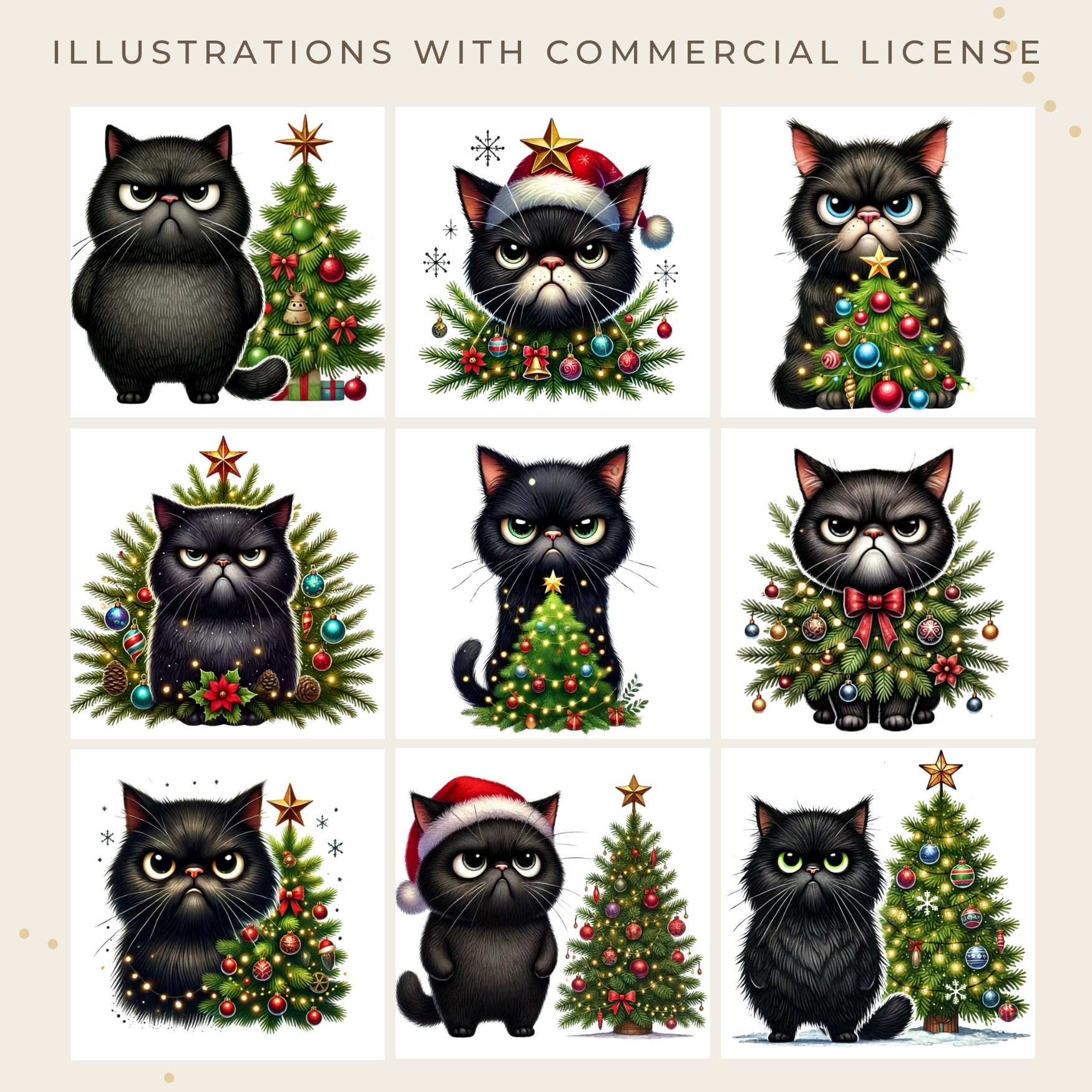 Grumpy Black Cat Christmas Clipart, Funny Design, Digital Download ...
