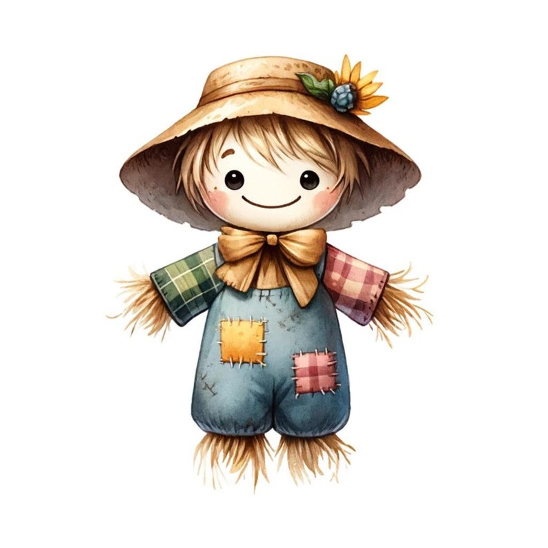 Fall Scarecrow Clipart, Vintage Watercolor Graphics, Digital Crafting ...