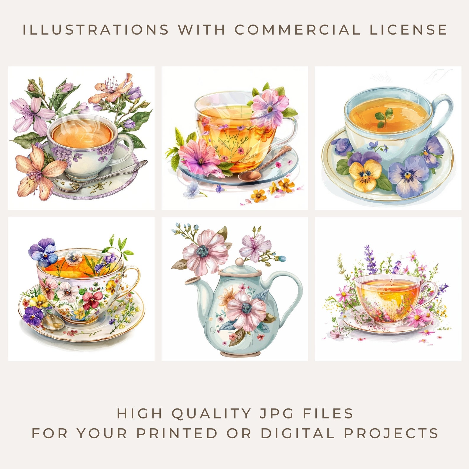 13 Vintage Tea Party Clipart, Instant Download Watercolor Image for ...