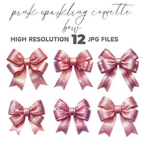 Pink Sparkling Coquette Bow Clipart, Watercolor Bows & Preppy Girly ...