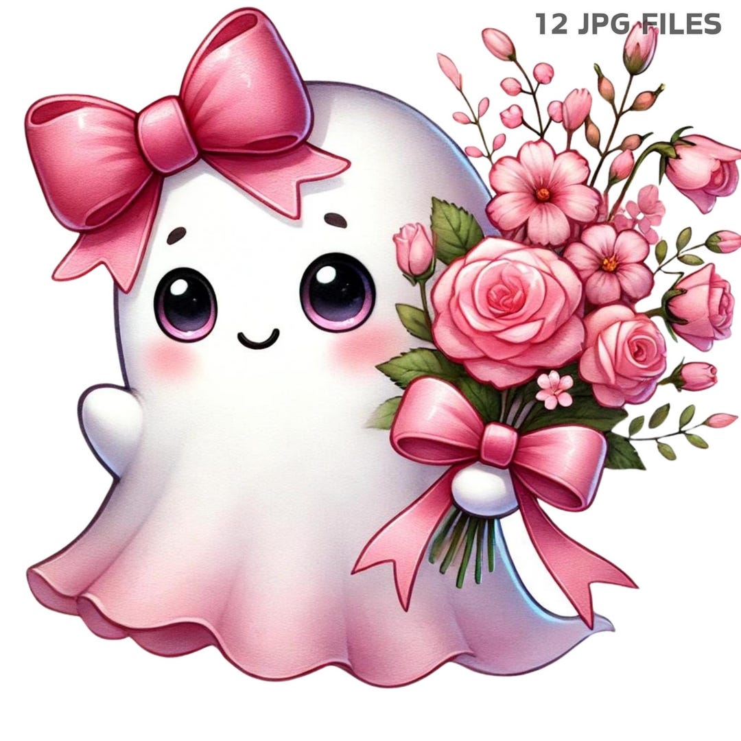 Pink Girly Ghost With Flowers Clipart, Cute Floral Ghosts, Coquette ...