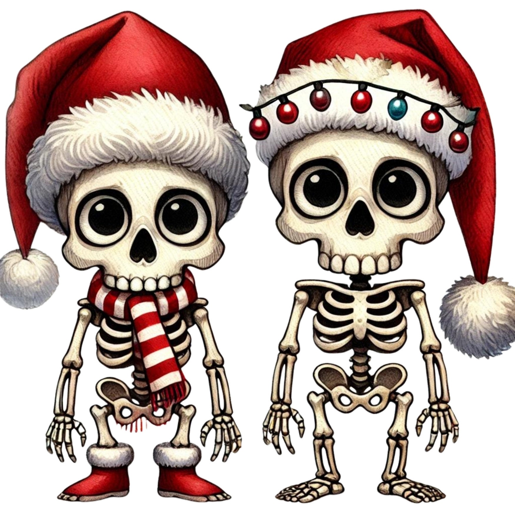 Christmas Skeleton Couple Clipart, Watercolor Digital Images, Digital ...