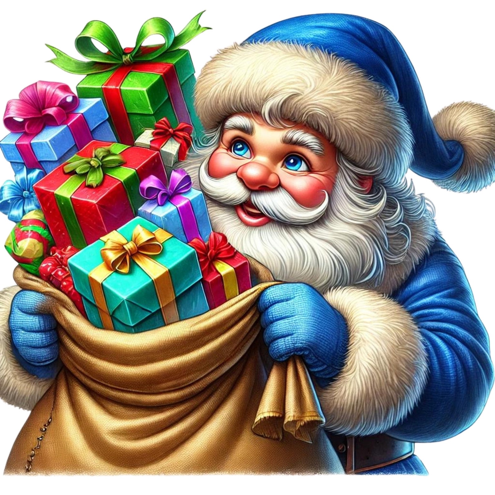 Blue Santa Claus Clipart Images, Christmas Watercolor Set, Digital ...