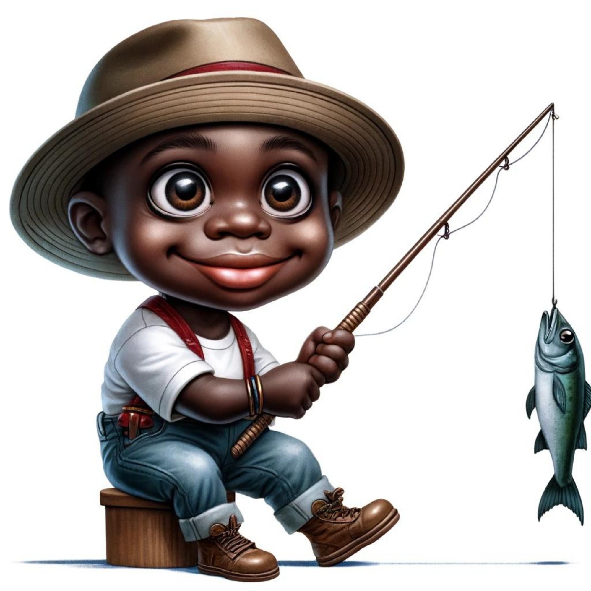 Young African American Fisherman Clipart, Digital Scrapbook Image ...