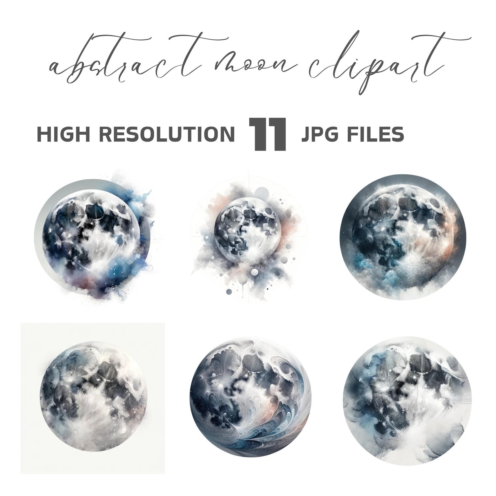 Abstract Moon Shapes Printable Art, Digital Watercolor Clipart for ...