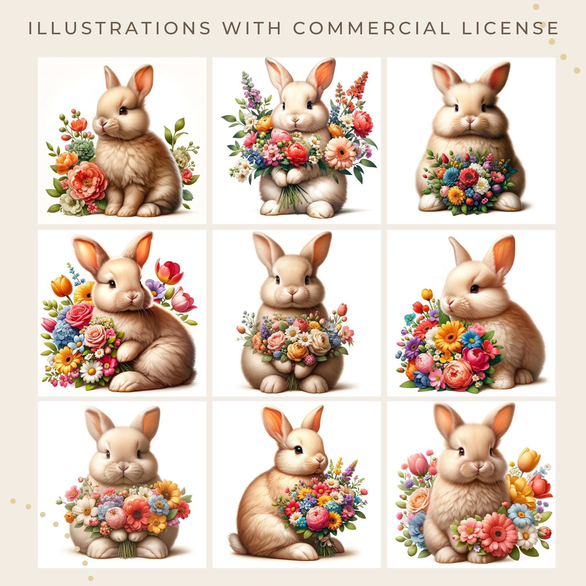 13 Bunny With Flowers Clipart Instant Download for Junk Journal ...