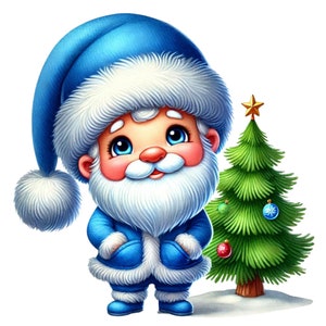 Blue Santa Claus Clipart Images, Christmas Watercolor Set, Digital ...