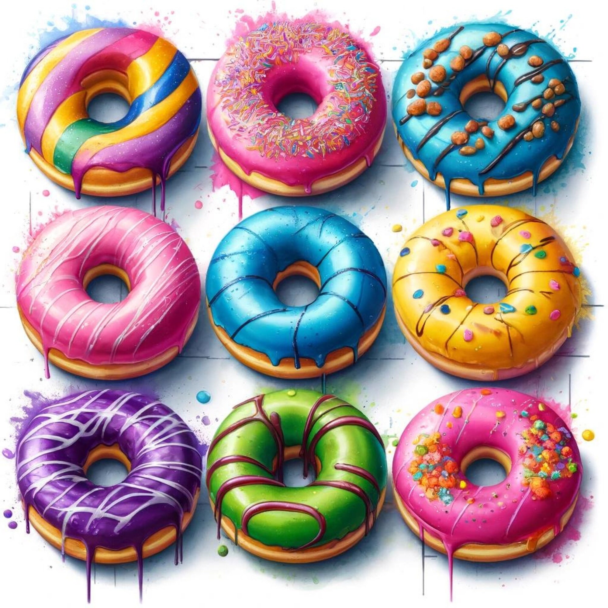 Vibrant Donut Digital Clipart Set for Cute Dessert Designs, Commercial ...