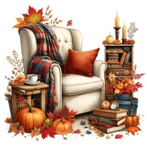 Autumn Cozy Corner Clipart Digital Art Print Watercolor Clipart Bundle ...