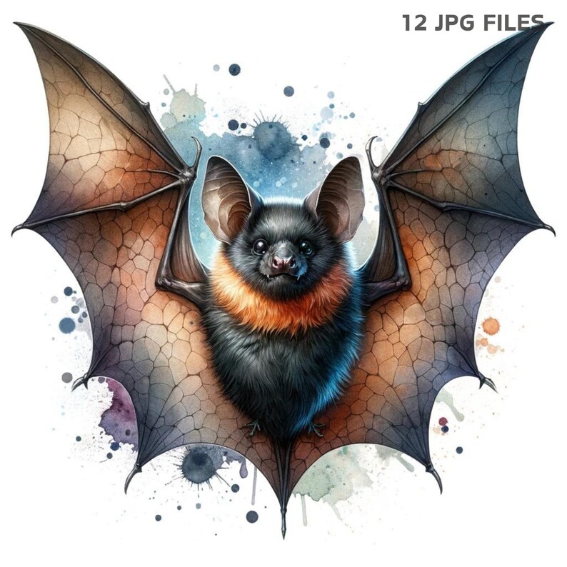 Vintage Watercolor Halloween Bat Clipart Bundle, Digital Crafting ...
