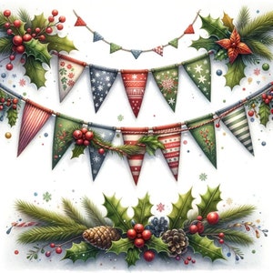 Christmas Bunting Clipart, Holiday Bunting Banner Set, Christmas ...