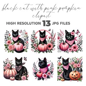 Watercolor Pumpkin Patch Clipart With Halloween Cat, Digital Crafting ...