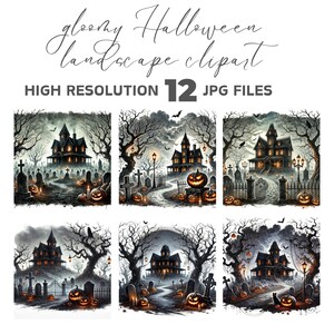 Gloomy Landscapes, Spooky Ghosts, Haunted Castles, Vintage Halloween Clipart, Eerie Digital ...