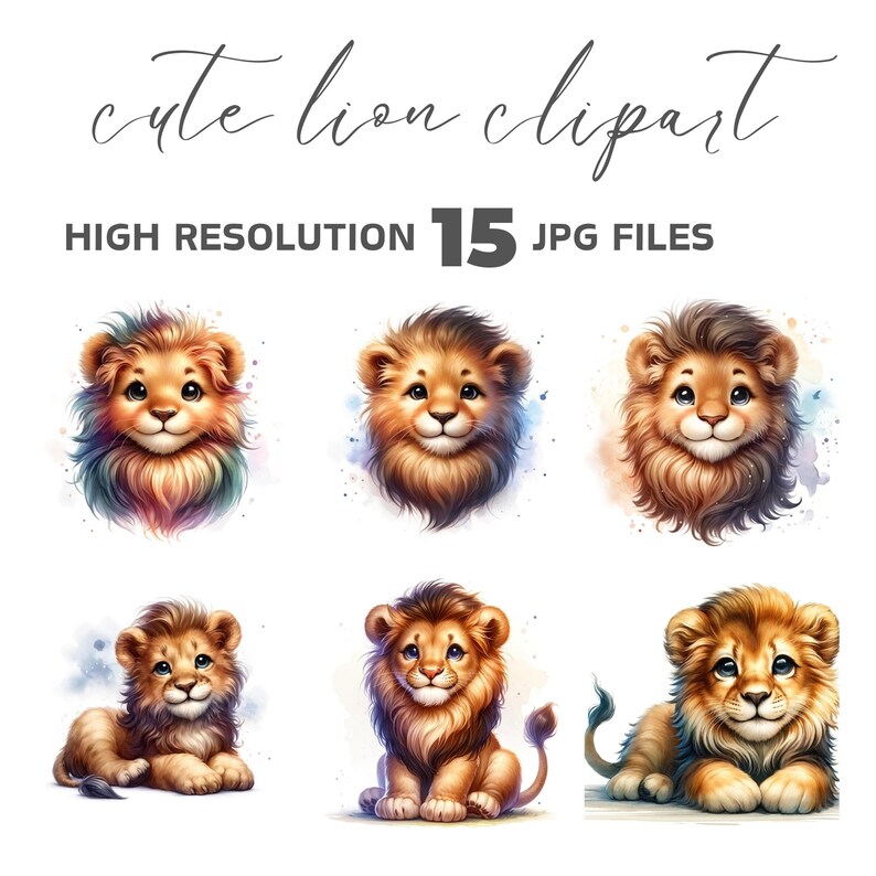 Cute Lion Clipart, Safari Theme Clipart,digital Watercolor for Instant ...