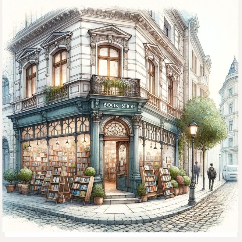 Bookshop Digital Clipart, Watercolor Images for Paper Craft & Digital ...